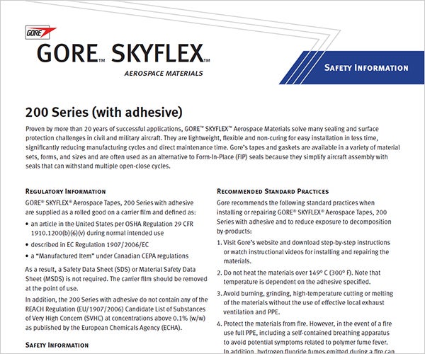 GORE® SKFYLEX® Aerospace Tapes, 200 Series Safety Information | Gore